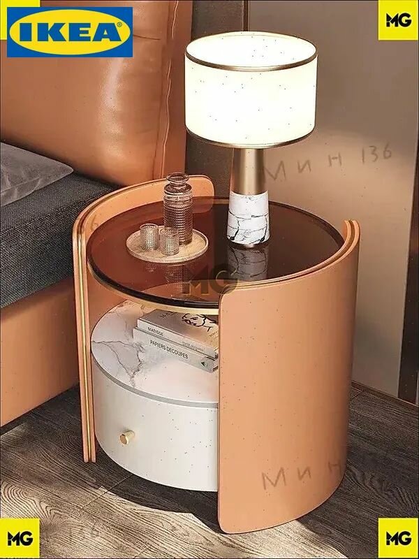 Прикроватная тумба 50x47x50 см с закалённым стеклом 3C, большим деревянным ящиком и бесшумными направляющими, цвета