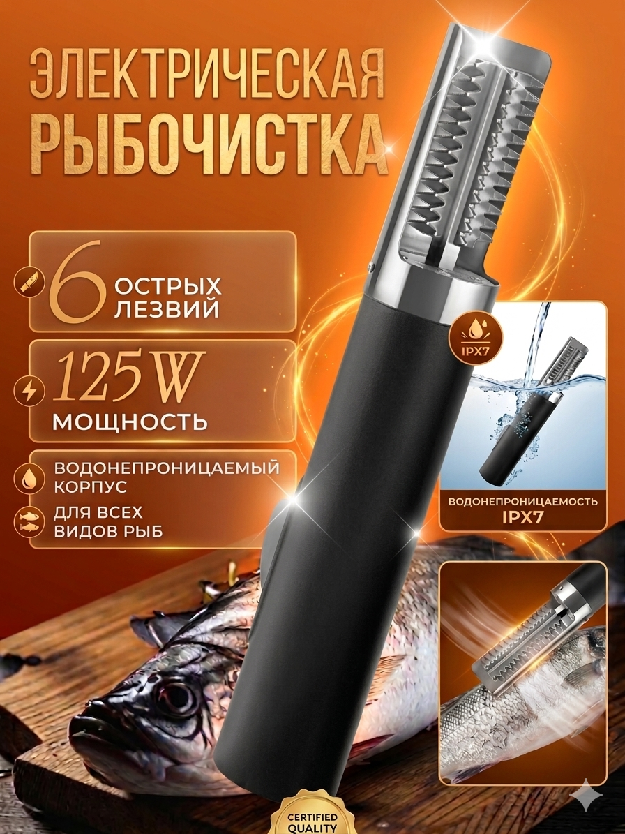 Рыбочистка электрическая, аккумуляторная, 125W, для чистки рыбы