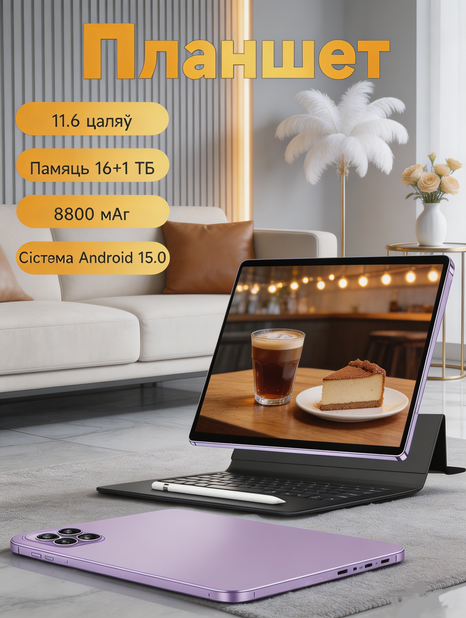 Galaxy Pro12 андроид15. 16/1024 ГБ, 2560x1600, WiFi. Клавиатура, мышь. 11.6", 8800 мАч. Со скидкой.