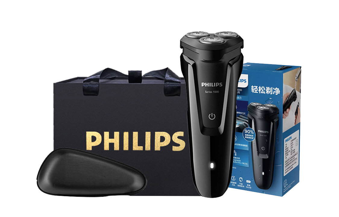 Электробритва мужская PHILIPS S1000, черный пианино, S1010 Slide Out Box Style