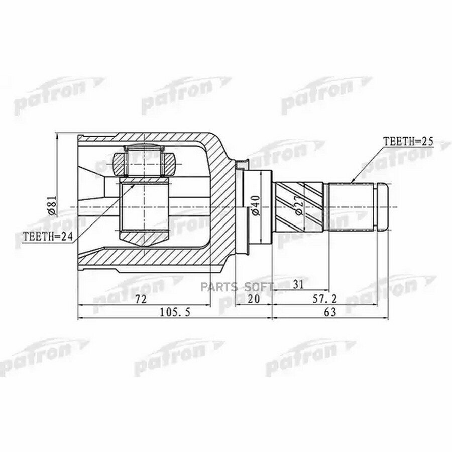 ШРУС внутренний левый 25x40x24 NISSAN PRIMERA P12 01-07 от официального дистрибьютора, PATRON, артикул PCV1411