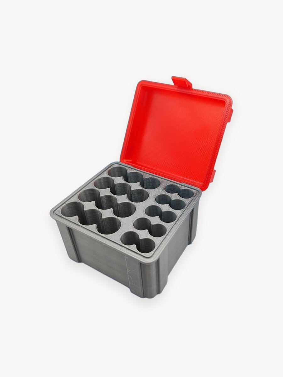 Бокс кейс футляр коробка для батареек на 12шт AA и 10шт AAA (серо-красный)