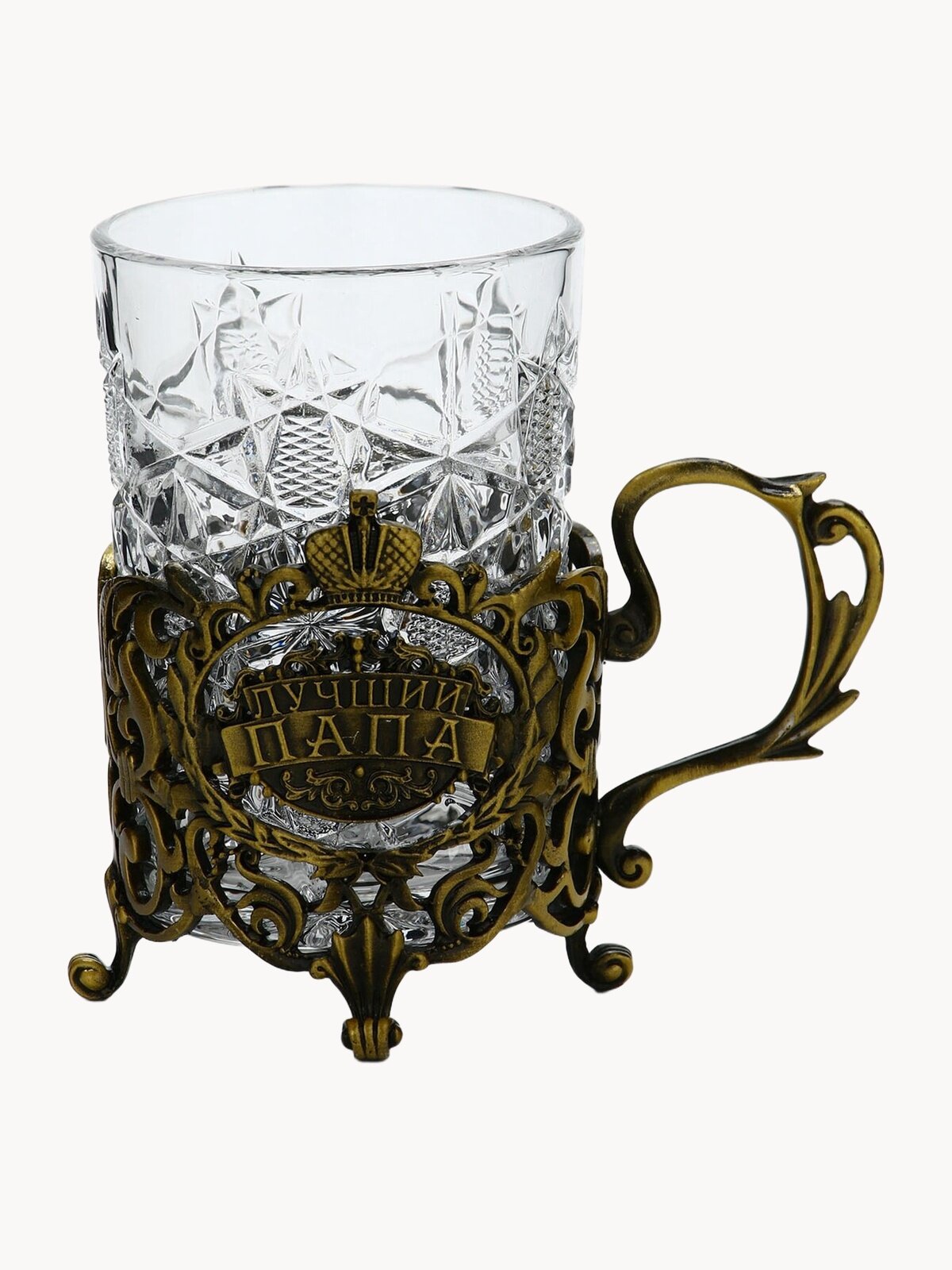 Подстаканник со стаканом «Лучший папа», 12.5×12.5×13 см, коллекционный, в подарочной упаковке