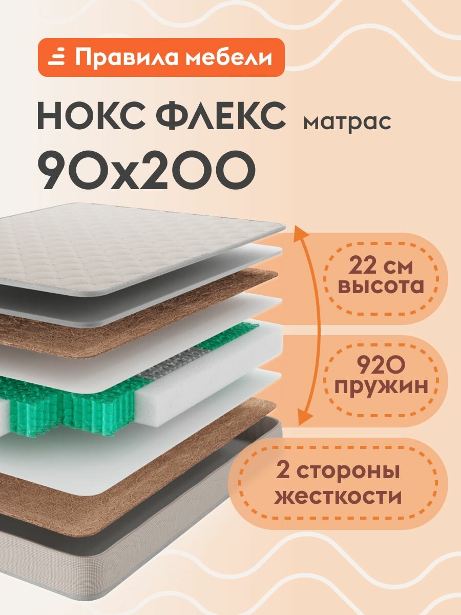Матрас Нокс флекс, 90х200 см, независимые пружины, двусторонний, Белый