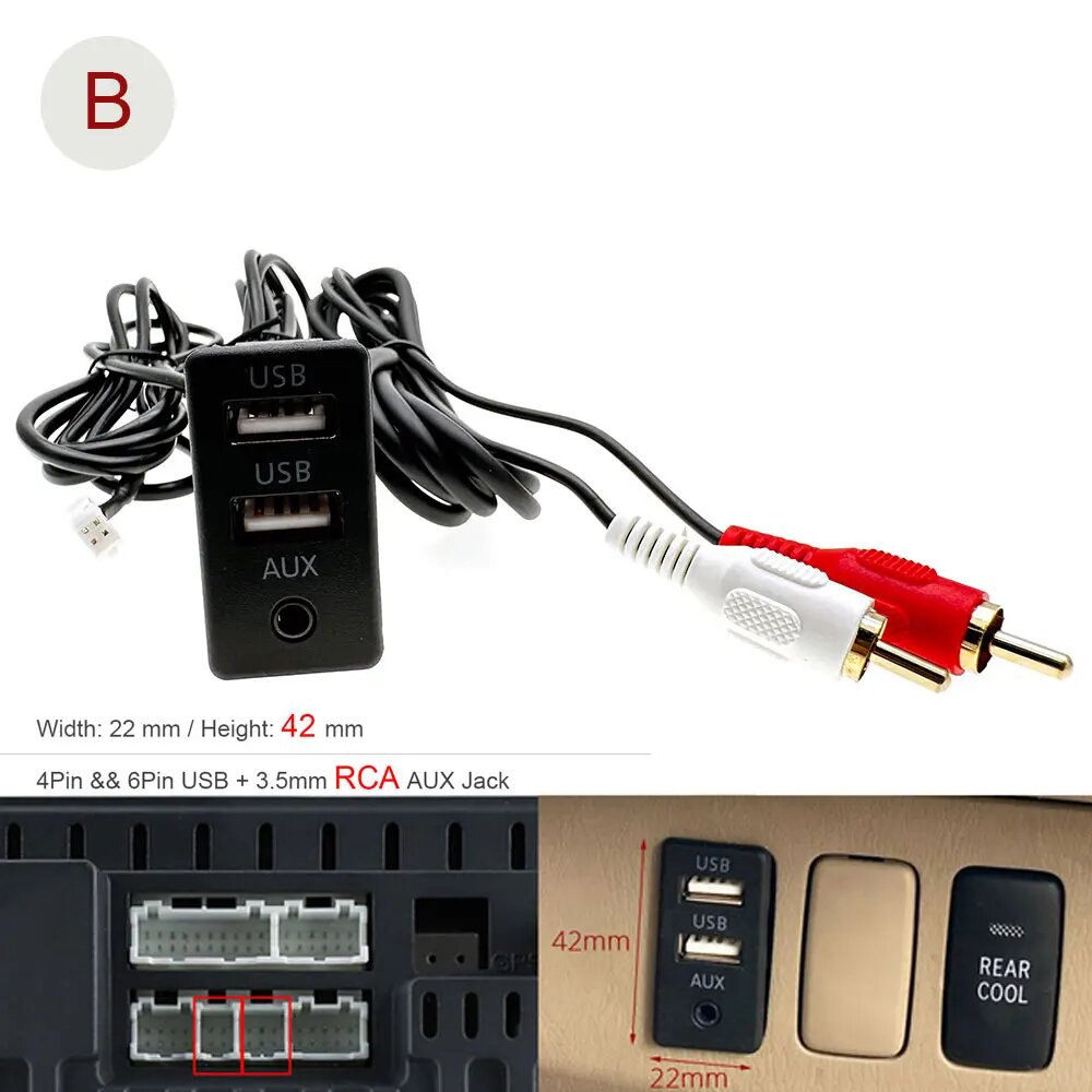 4 6-контактный автомобильный двойной USB 3,5 мм RCA AUX Jack приборной панели для скрытого монтажа, кабель-адаптер для VW Peugeot Toyota Android, мультимедийный плеер, B-4 6P USB RCA