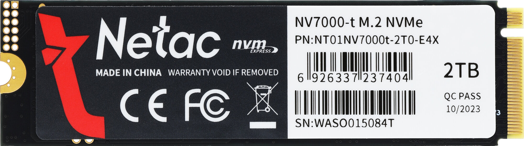 SSD накопитель NETAC NV7000-t NT01NV7000t-2T0-E4X 2ТБ, M.2 2280, PCIe 4.0 x4, NVMe, M.2