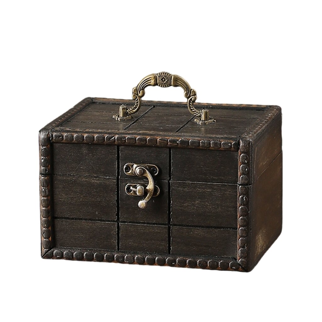 Ретро портативный маленький сундук с сокровищами, деревянный ящик для хранения-ретро серый