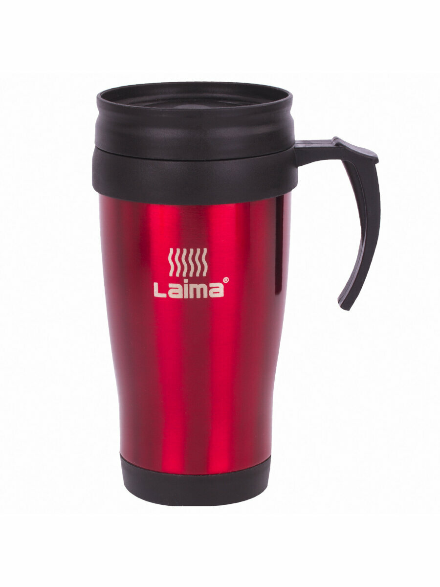 Термокружка Laima, 400 мл, нержавеющая сталь, пластиковая ручка, красная, 605127