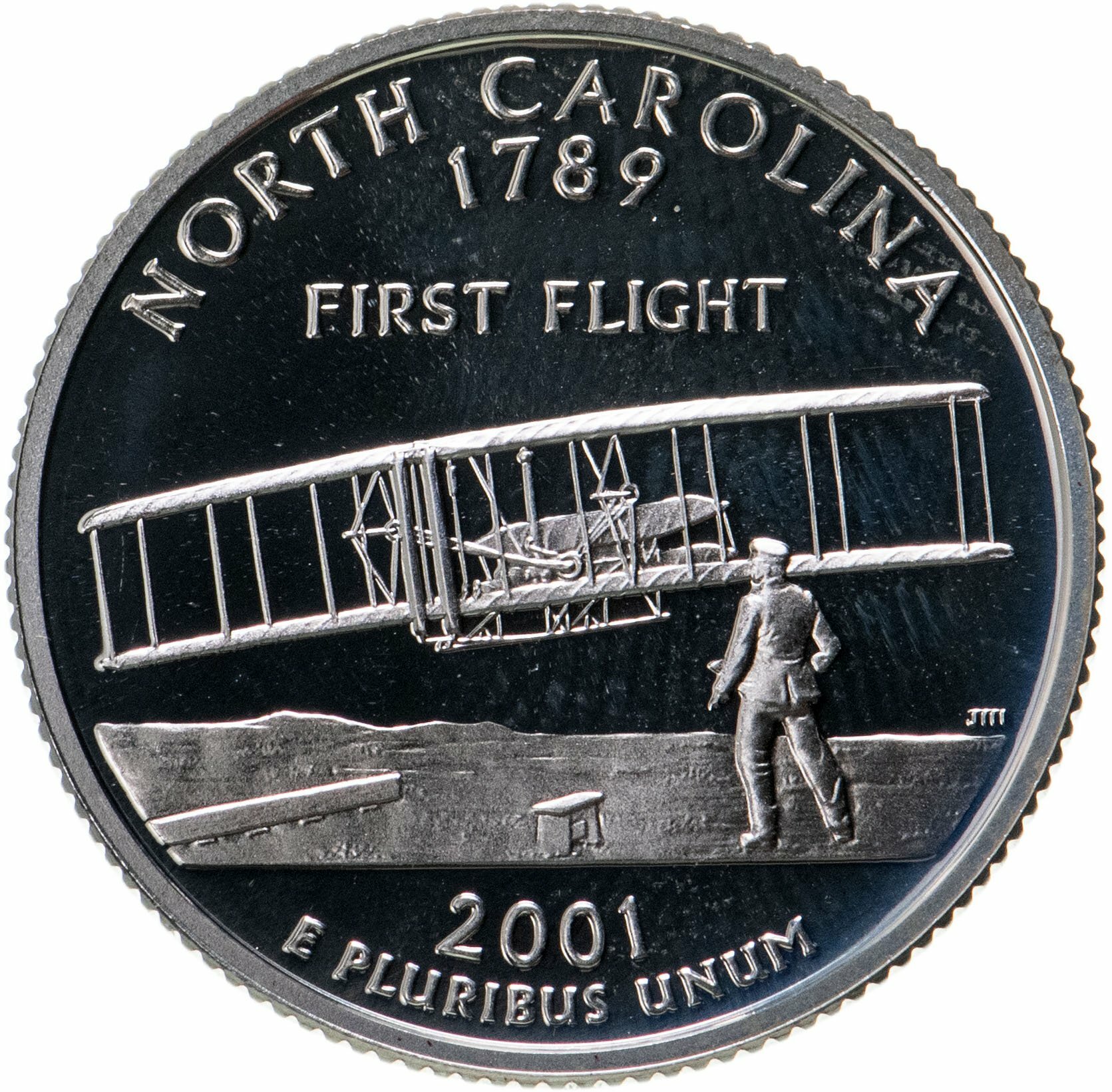 США 25 центов квотер, 1/4 доллара, quarter dollar S PROOF 2001 Северная Каролина, знак монетного двора: "S" - Сан-Франциско, Медь, в сохранности Proof