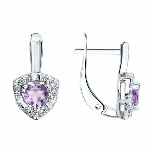 Серьги, серебро, 925 проба, родирование, фианит, аметист