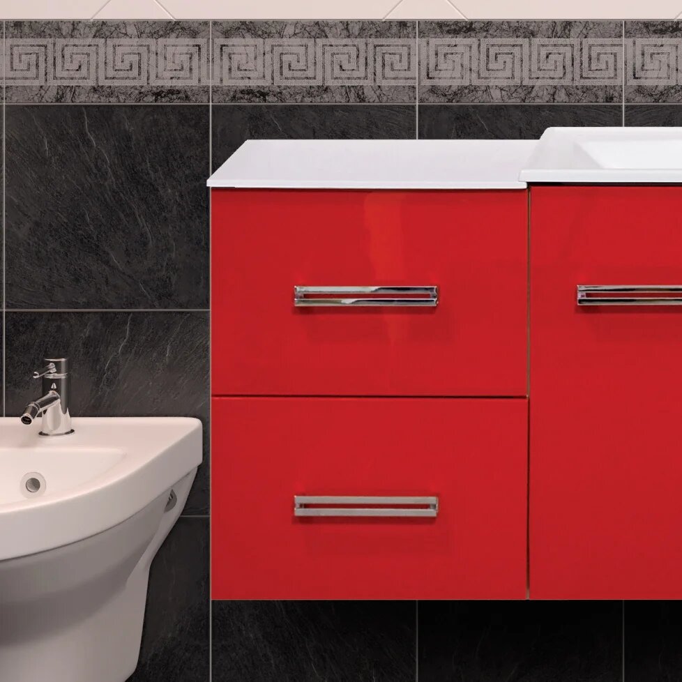 Тумба Misty Атланта 38 подвесная, 38 см, красная, глянцевая, тумба для ванной, из МДФ, с выдвижными ящиками, с доводчиками