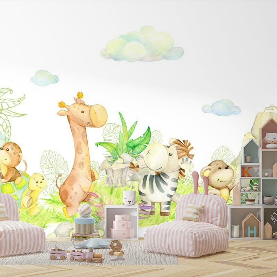 Фотообои Веселый жираф 14-605-S-Холст 270 x 200 см (ВхШ) Бесшовные, флизелиновые, влагостойкие обои MasterFresok