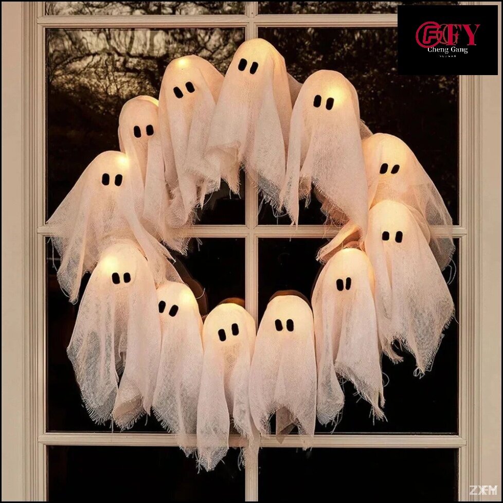 Призрачный белый венок для Хэллоуина, эксклюзивный со свечением