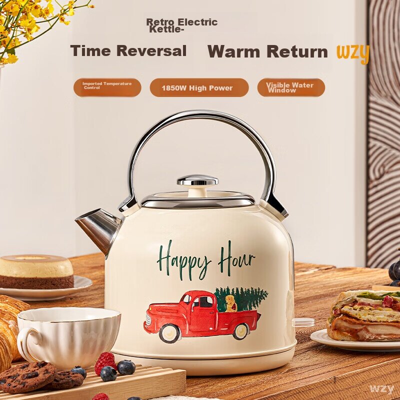 Zoomland Electric Kettle, Retro-Style Kettle for Home Use, Automatic Shut-Off, 304 Stainless Steel, 1.7L Large Capacity