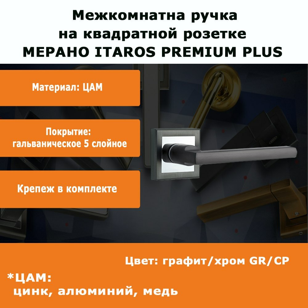 Комплект ручек мерано "ITAROS PREMIUM", на квадратной розетке, графит