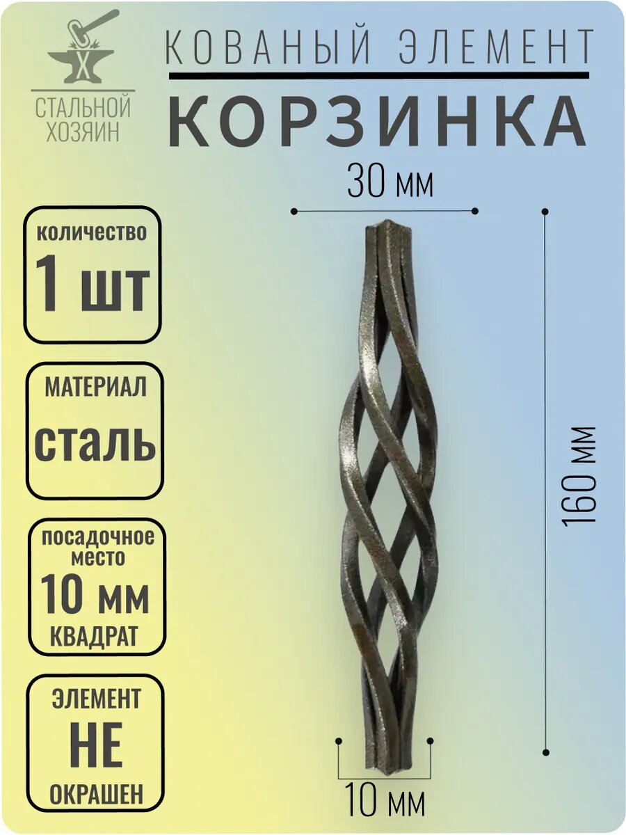 1 шт. Декоративный кованый элемент корзинка Размеры 160х30 мм