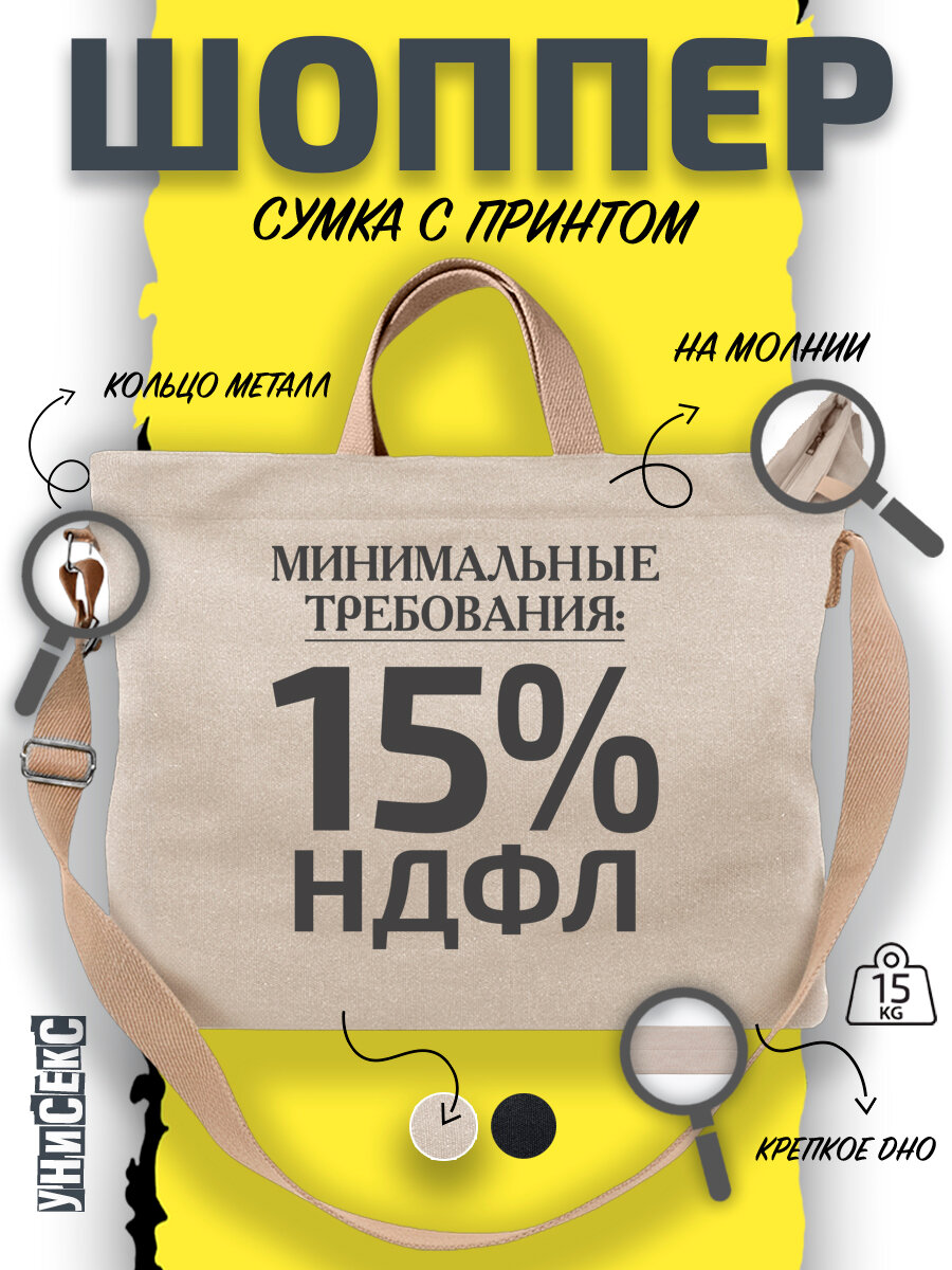 Сумка  шоппер y2k через плечо надпись НДФЛ 15