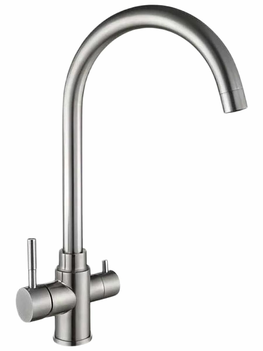 Смеситель для кухни GOLDEN FOX Lomond с высоким изливом, с выходом на две воды, нержавеющая сталь 11350-FOX 2