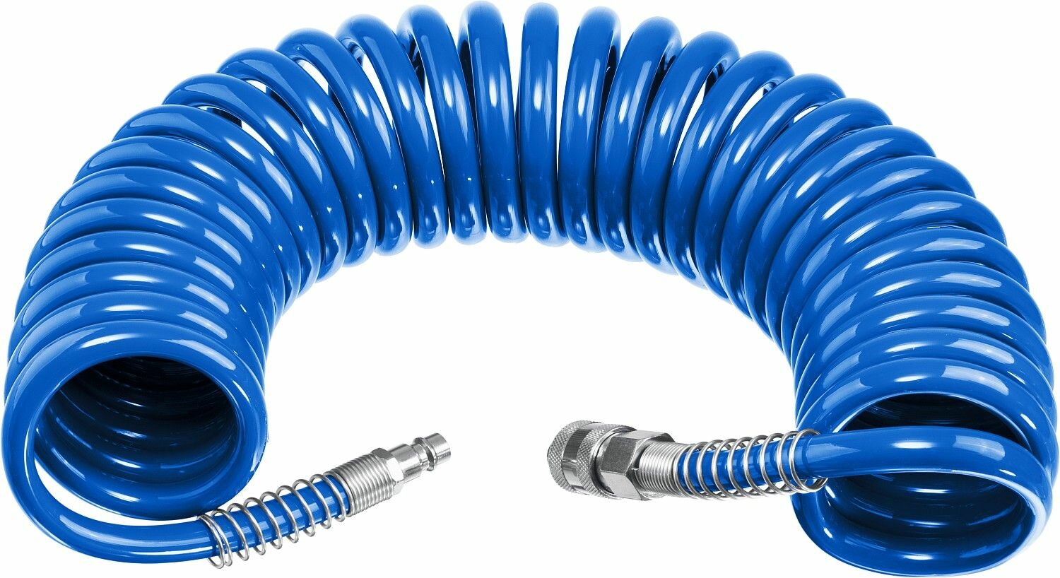 Воздушный шланг ЗУБР 10 м, 6 х 8 мм, 15 бар, спиральный, фитинги рапид, профессиональный 6473-10