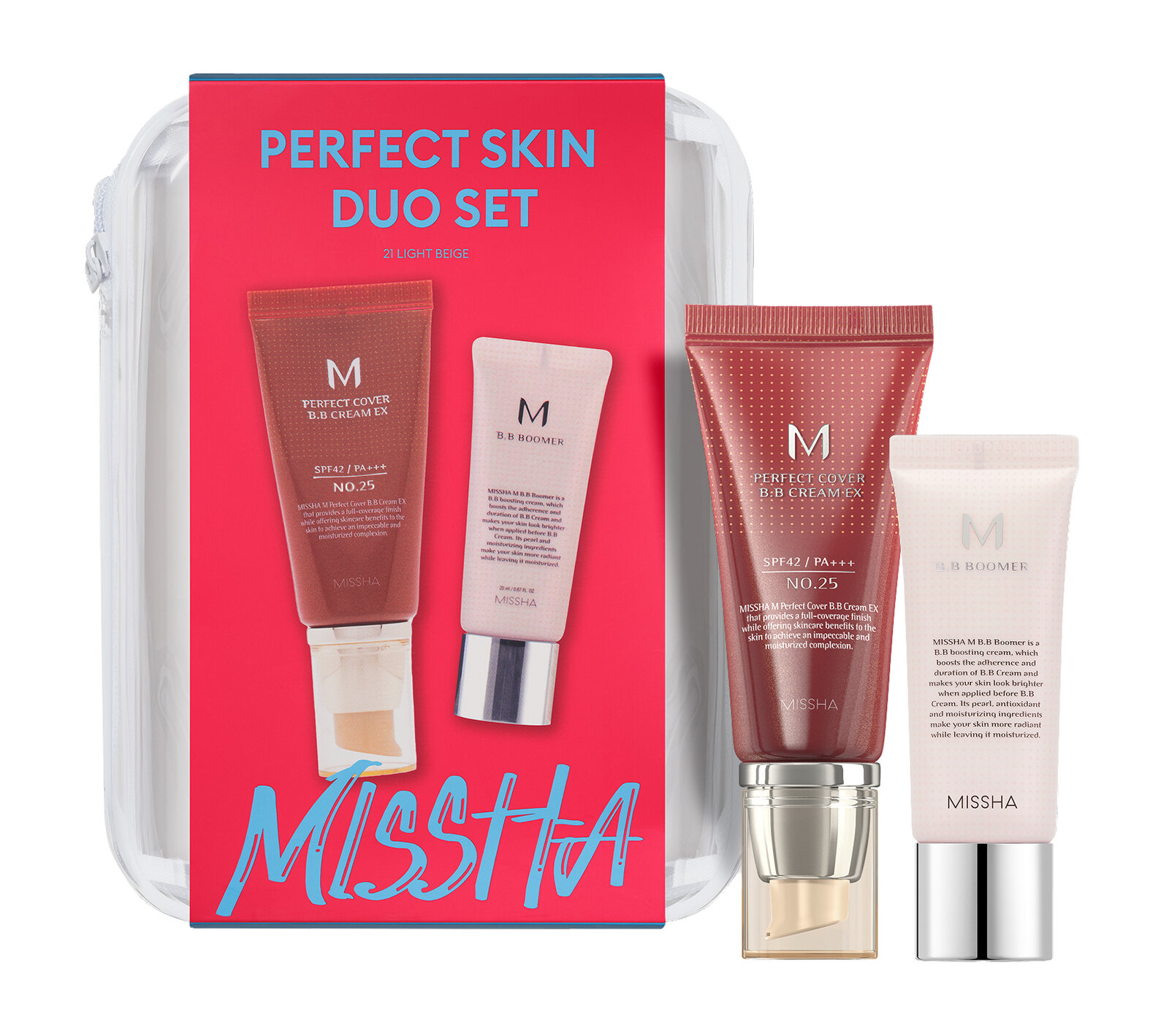 MISSHA Набор (M Perfect Cover BB Cream EX, 50 мл, 25 + М BB Boomer Праймер, 20 мл, Жемчужное Сияние)