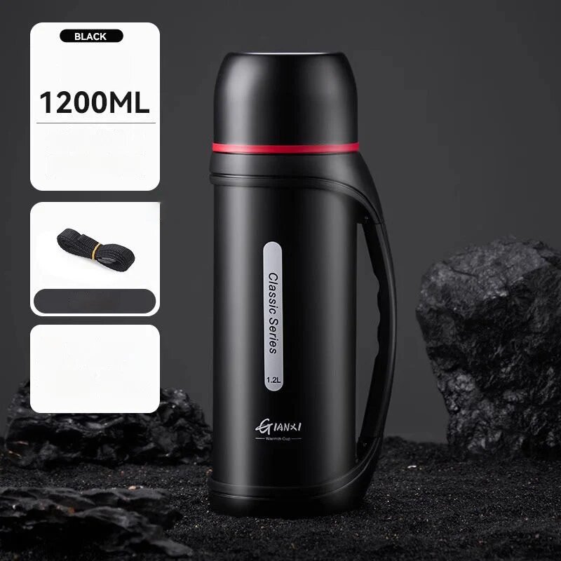 Термос GIANXI 1,2 л из нержавеющей стали Черный, black 1200ml