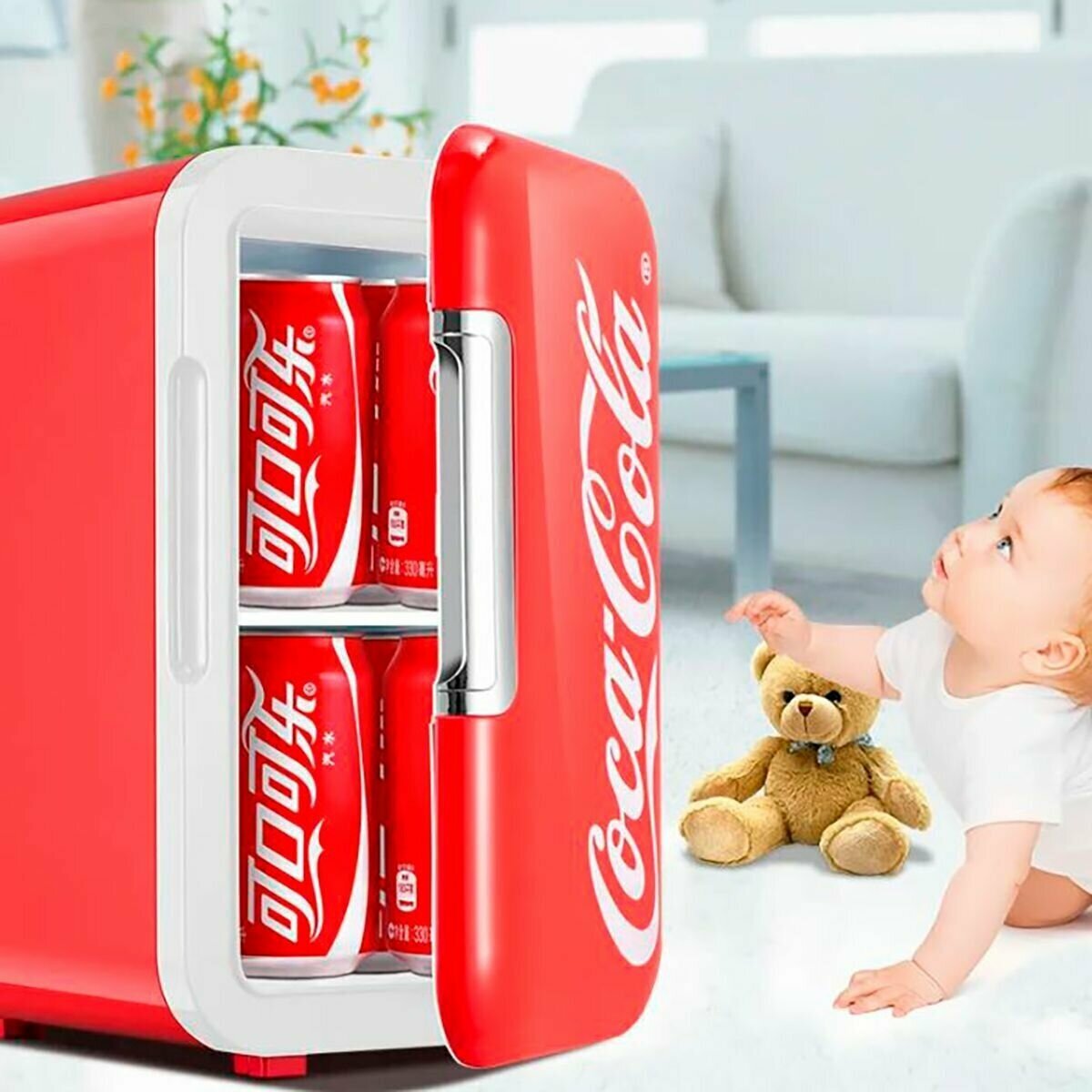 Мини-холодильник "Cola Red", 6л, пластик, с антибактериальным покрытием, 45Вт