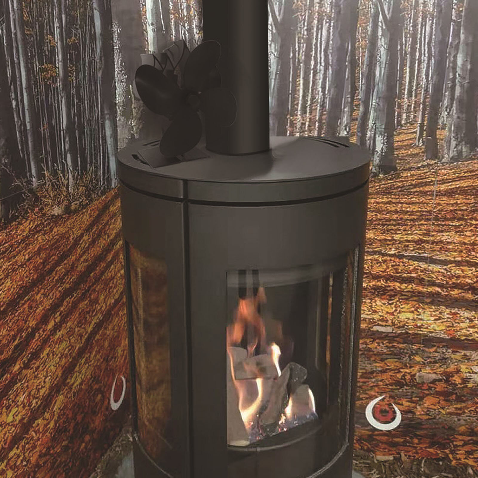 Вентилятор дровяной печи с 4 лопастями из алюминиевого сплава в форме луны, малошумный вентилятор с тепловым приводом и датчиком температуры, изоляционная панель для зимней рыбалки, золото