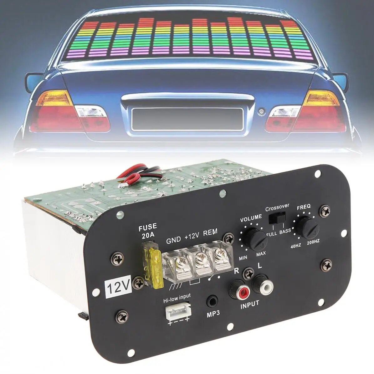 150 Вт 12 В черный мощный бас-сабвуфер автомобильный аудио усилитель высокой мощности с подсветкой для автомобильного сабвуфера 6/8/10 дюймов