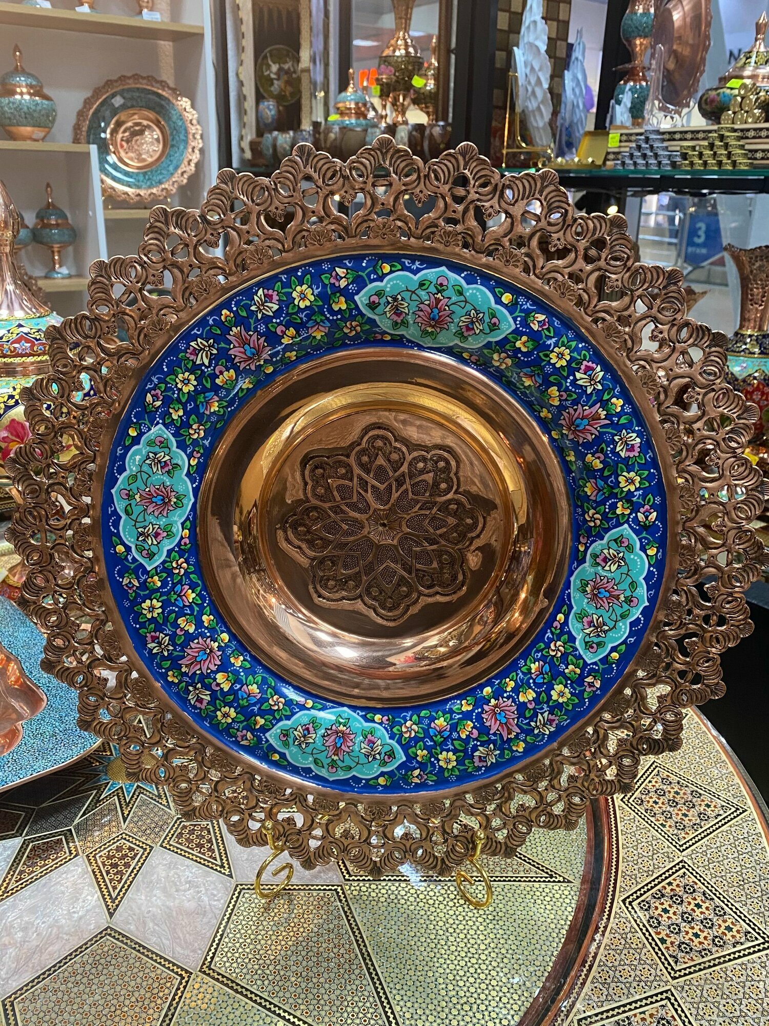 Тарелка Персидский базар Пардаз, Иран, ручная работа, медь, 43,5 см