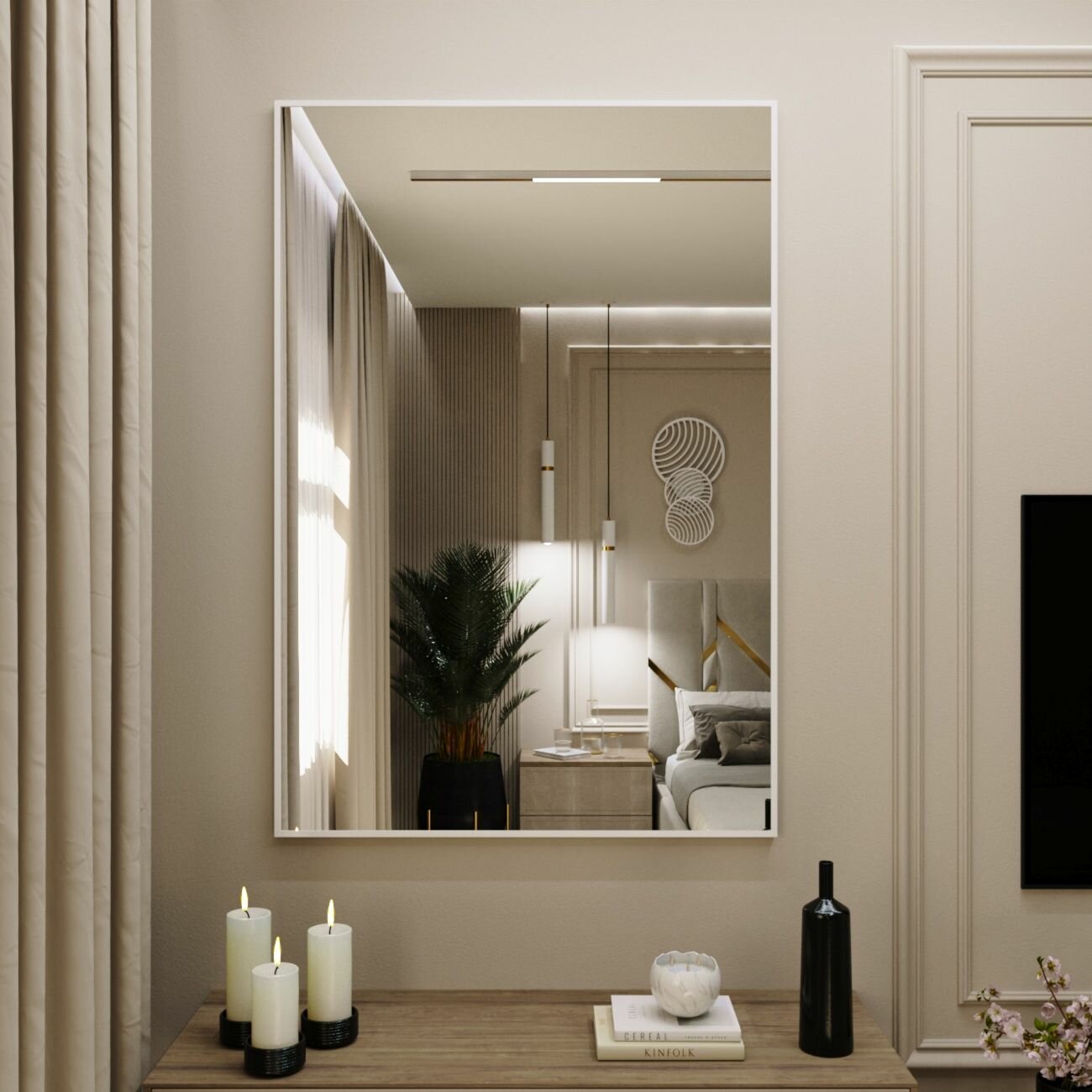 Зеркало настенное 120х90 см. BLX MIRROR в ванную в алюминиевой раме, Белое