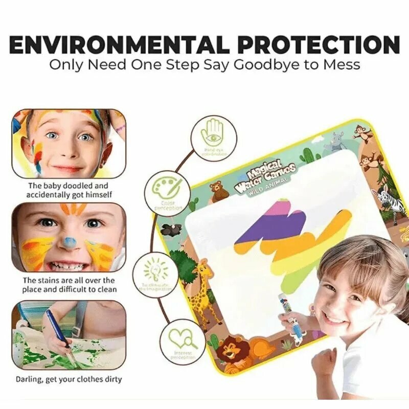 Волшебный коврик для рисования на воде, раскраска с многоразовыми волшебными ручками, доска для рисования Монтессори, развивающие игрушки, детский подарок 100x80 см