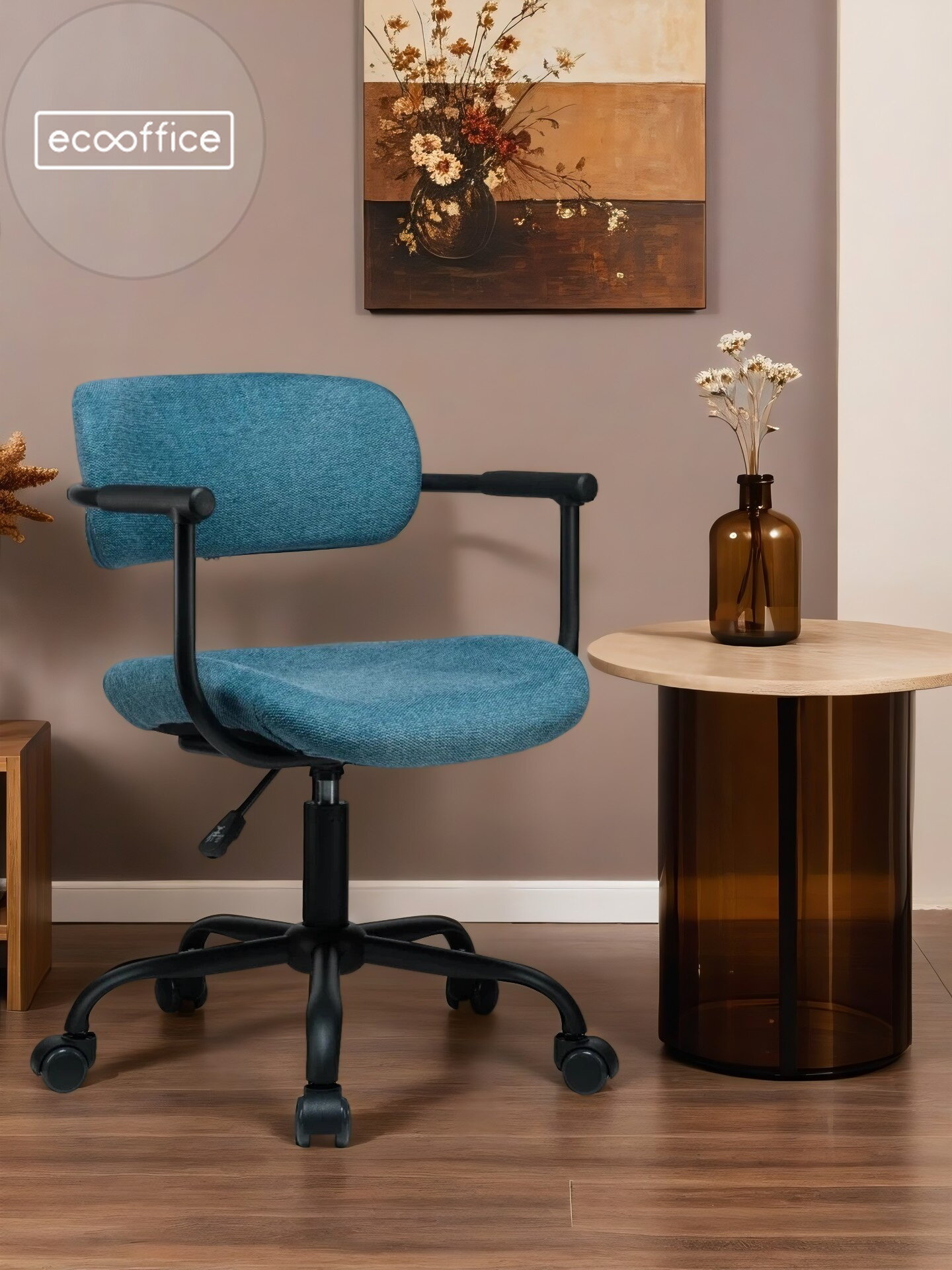 Кресло компьютерное офисное Эко-Офис колин / Eco-Office KOLIN W-231, стул крутящийся на колесиках, Синяя ткань