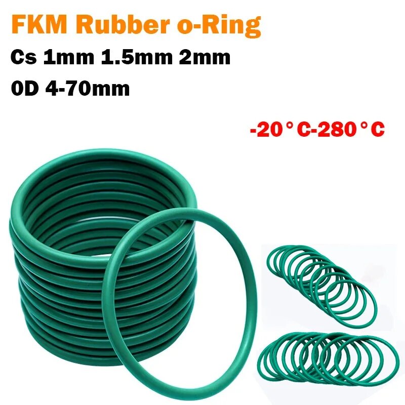 Зеленые уплотнительные кольца из фторкаучука FKM 1мм 1.5мм 2мм OD 7mm -20Pcs, 2mm
