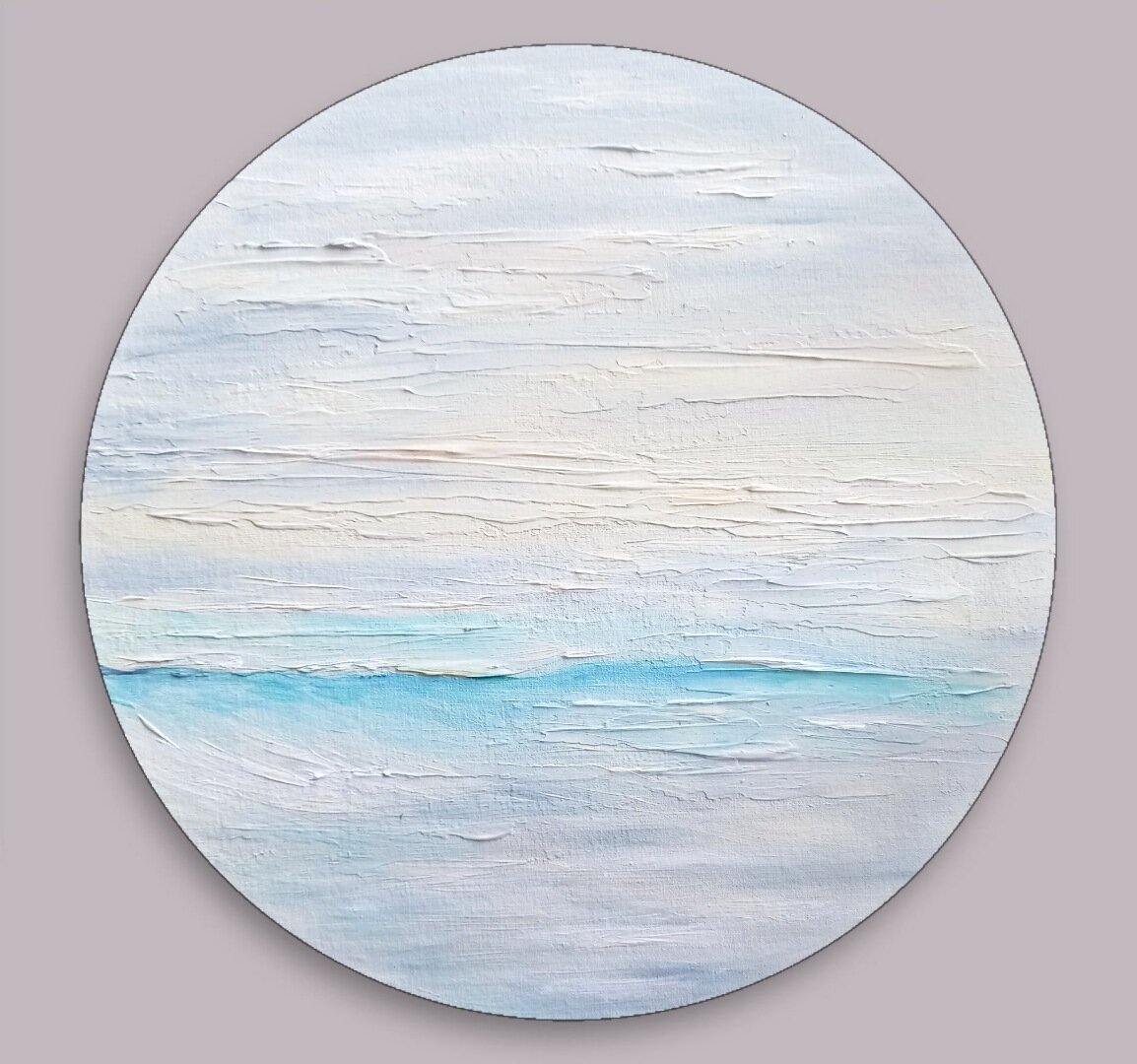 Круглая картина море маслом. Нежная текстурная картина ручной работы.
