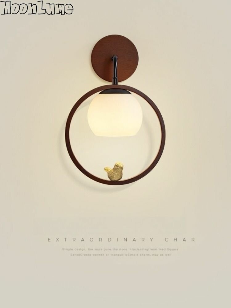 Винтажный настенный светильник в виде птицы из цельного дерева