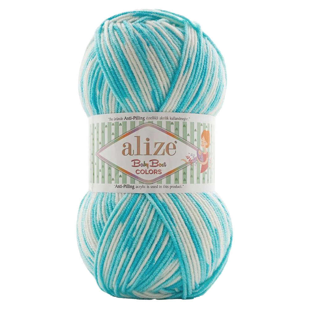 Пряжа для вязания Alize Baby best colors 8040 бирюза. 100 гр/240 м 10% бамбук, 90% антипилинг акрил