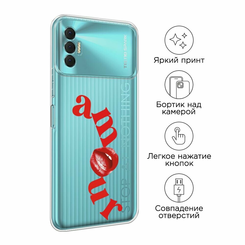 Чехол на Tecno Spark 8P / Техно Спарк 8P с принтом "Amour lips - 14 февраля", прозрачный — фото 1