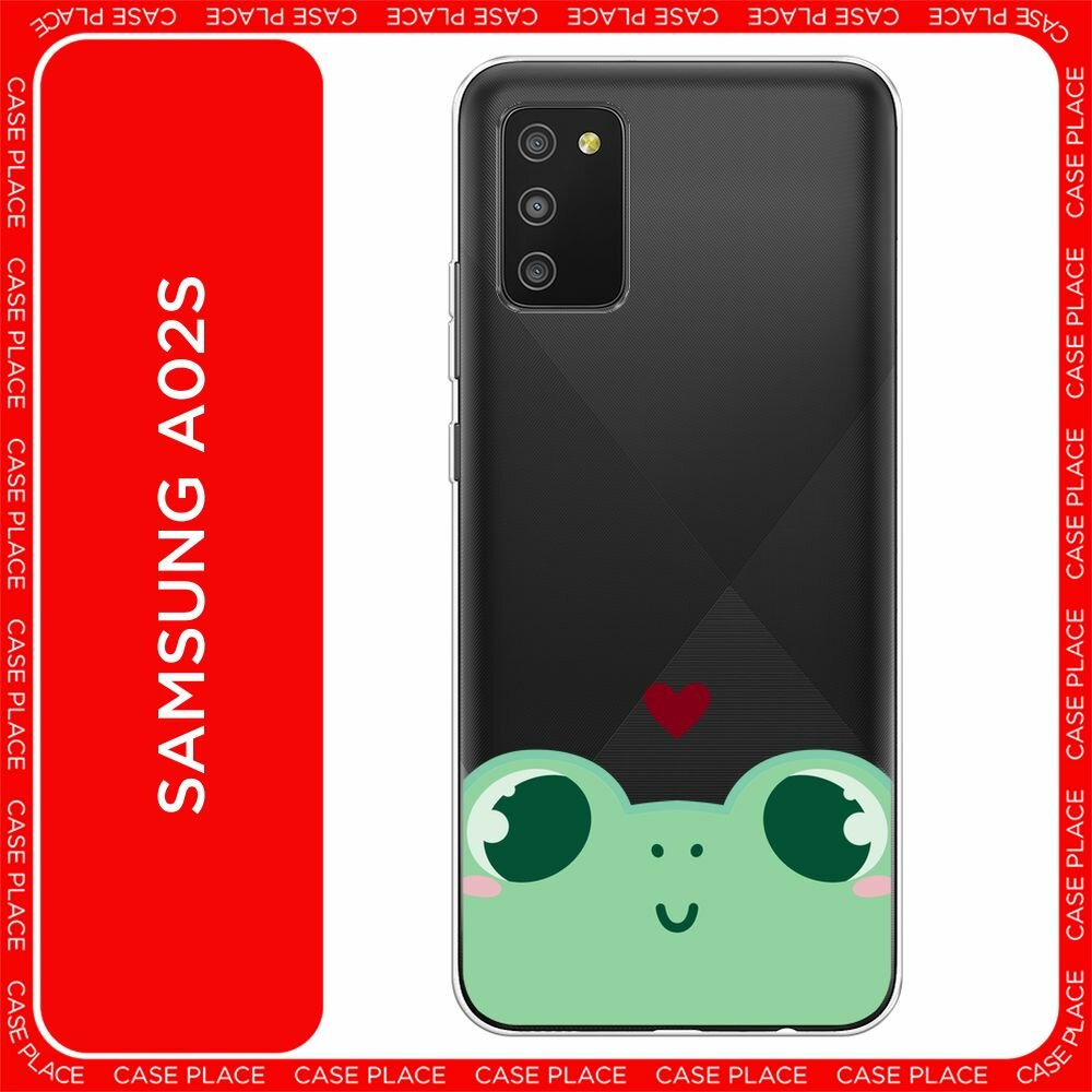 Чехол на Samsung Galaxy A02s / Самсунг Галакси A02s с принтом "Влюблённая лягушка - 14 февраля", прозрачный
