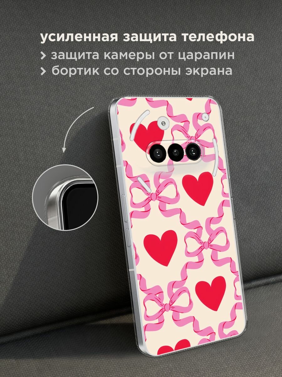Чехол на Nothing Phone 3a / Нотинг Фон 3а с принтом "Hearts and ribbons 1 - 14 февраля" — фото 1