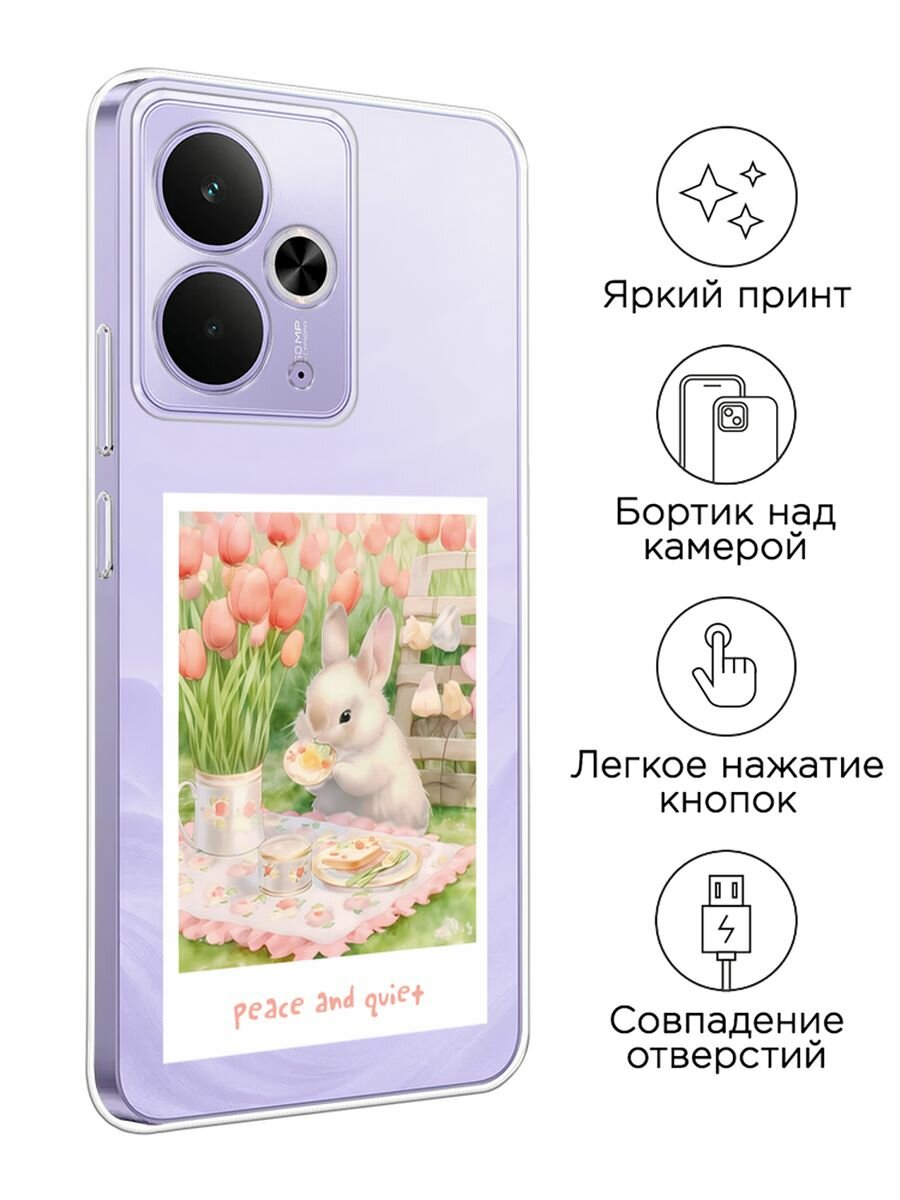 Чехол на Realme 14T / Реалми 14Т с принтом "Кролик на пикнике", прозрачный — фото 1