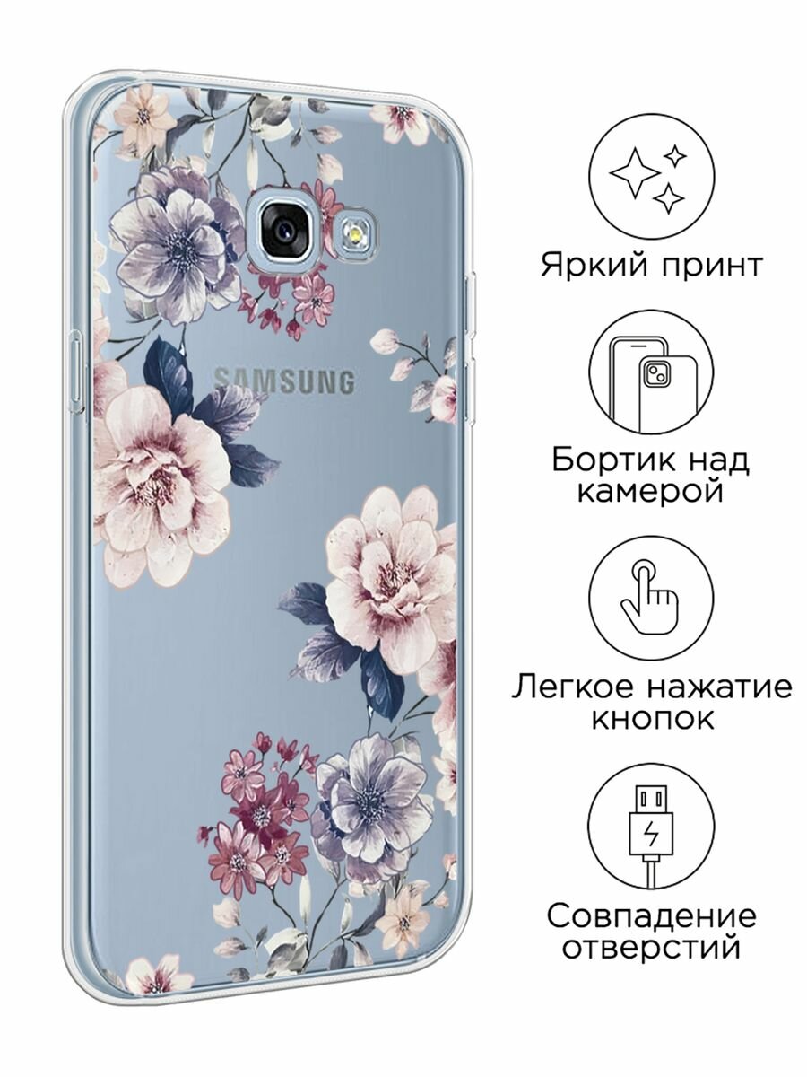 Чехол на Samsung Galaxy A5 2017 / Самсунг Галакси А5 2017 с принтом "Нежные винтажные цветы", прозрачный — фото 1