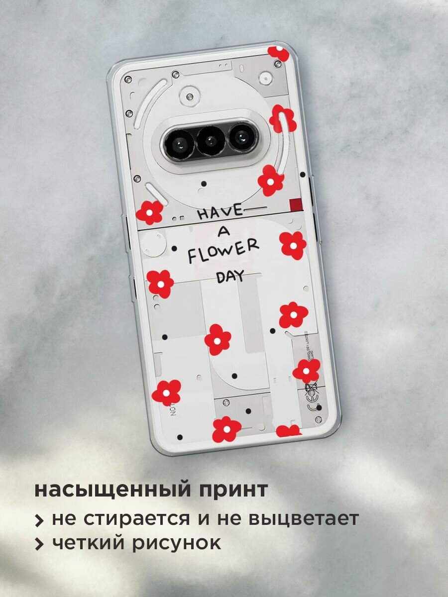 Чехол на Nothing Phone 3a / Нотинг Фон 3а с принтом "Have a flower day 2", прозрачный — фото 1