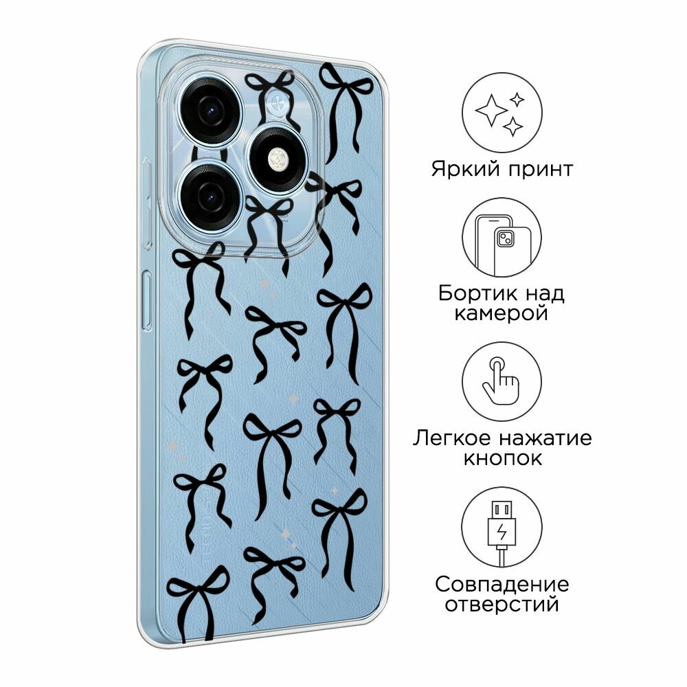 Чехол на Tecno Spark 20 / Текно Спарк 20 с принтом "Black bows", прозрачный — фото 1