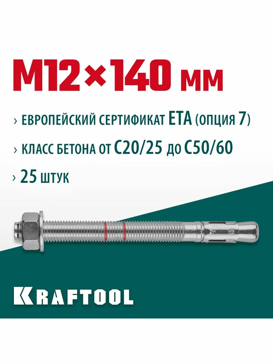 Клиновой анкер, М12x140, 25 шт. 302184-12-140