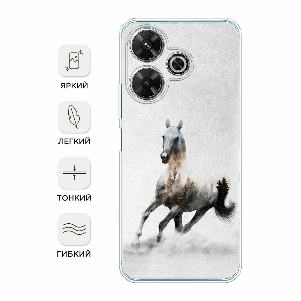 Чехол на Xiaomi Redmi Note 13R/Redmi 13/Poco M6 4G/M6 Plus / Сяоми Редми Ноут 13R с принтом "Лошадь лес" — фото 1