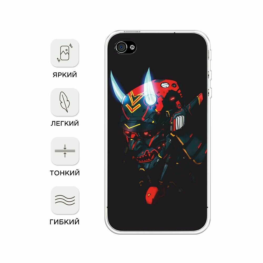 Чехол на Apple iPhone 4/4S / Айфон 4/4S с принтом "Неоновый самурай" — фото 1
