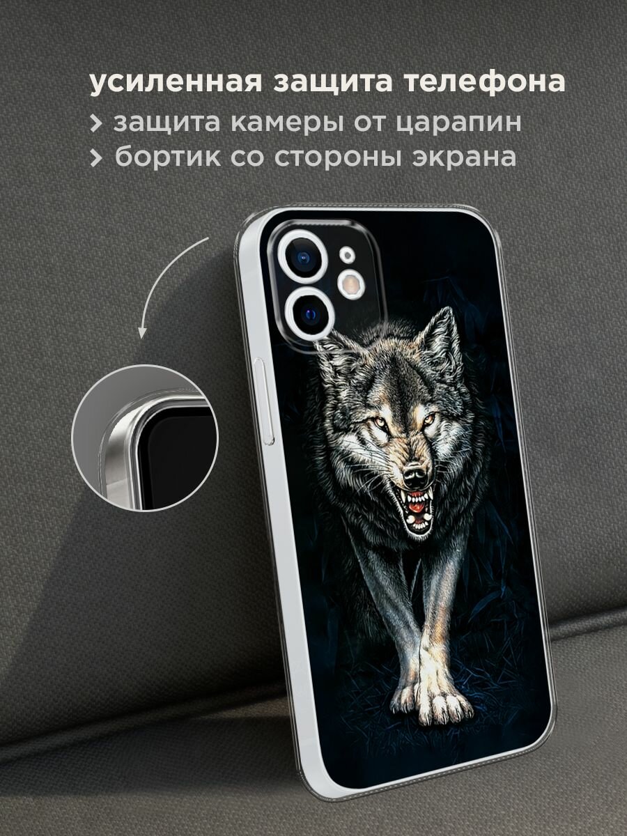 Чехол на Apple iPhone 12 mini / Айфон 12 Мини с принтом "Злобный волк из ночи" — фото 1