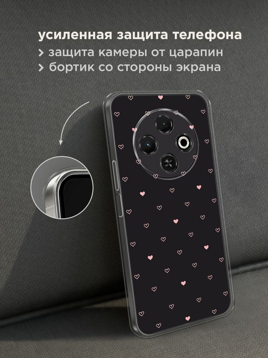 Чехол на Tecno Spark 30C / Текно Спарк 30C с принтом "Черный фон и сердечки" — фото 1