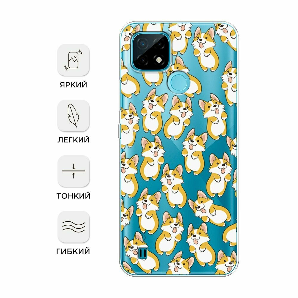 Чехол на Realme C21 / Реалми С21 с принтом Милашки корги, прозрачный — фото 1