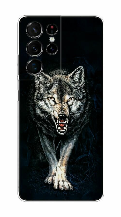 Чехол на Samsung Galaxy S21 Ultra / Самсунг Галакси S21 Ультра с принтом "Злобный волк из ночи"